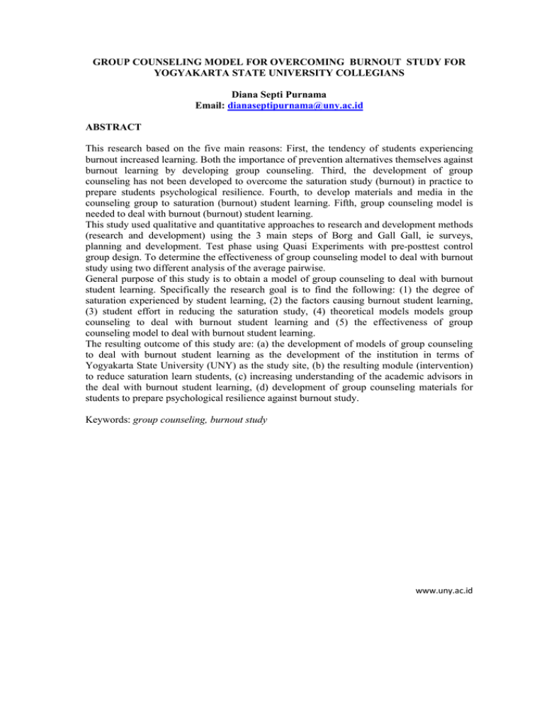 GROUP COUNSELING MODEL FOR OVERCOMING BURNOUT STUDY FOR