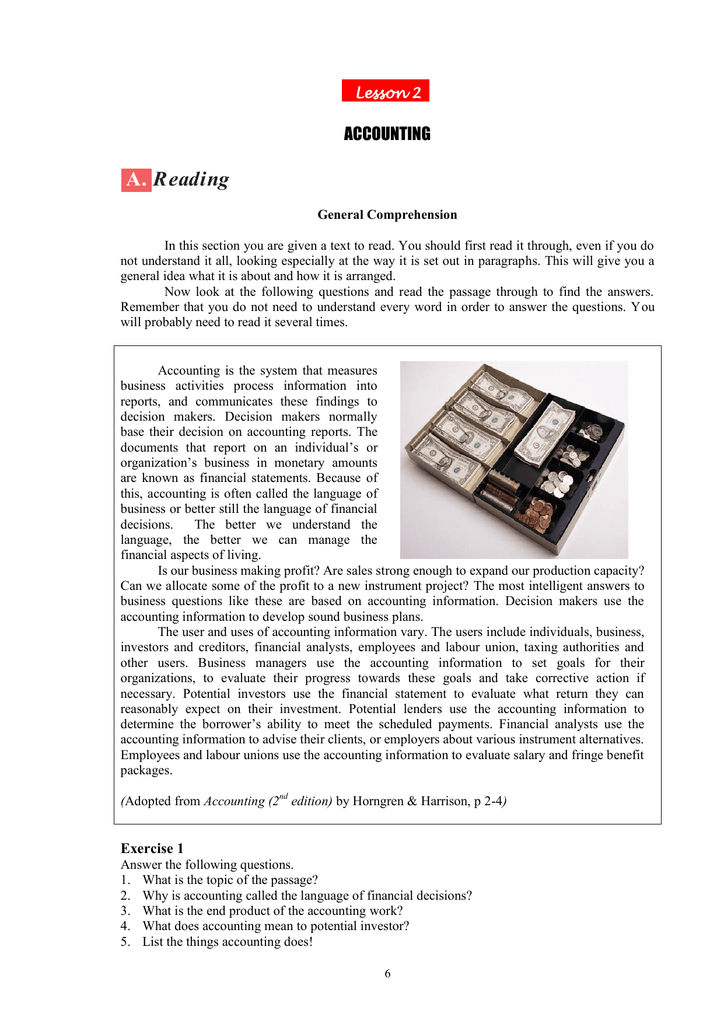 A Reading ACCOUNTING A Reading ACCOUNTING
