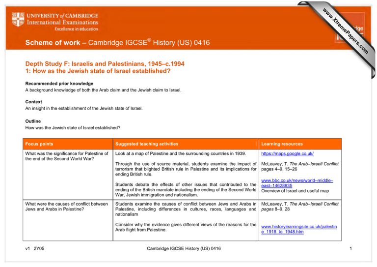 Scheme Of Work Cambridge IGCSE History US 0416