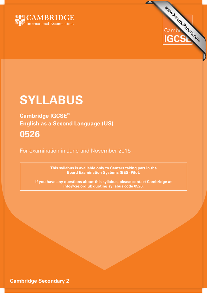 SYLLABUS 0526 Cambridge IGCSE English As A Second Language US 