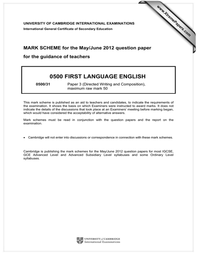 0500 FIRST LANGUAGE ENGLISH for the guidance of teachers