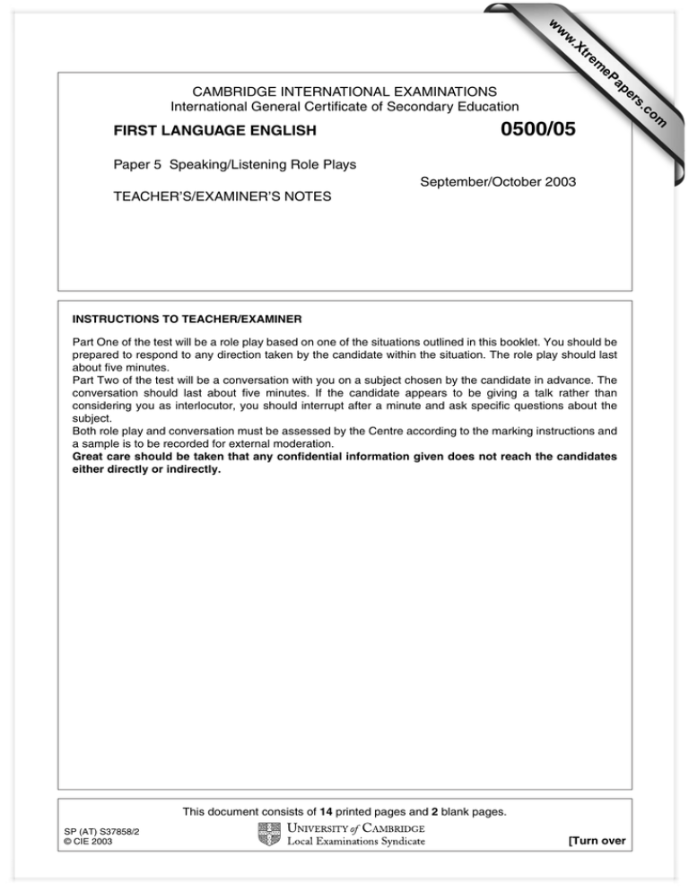 0500/05 FIRST LANGUAGE ENGLISH