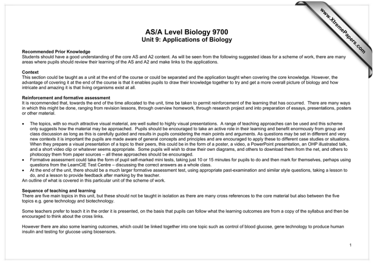 AS A Level Biology 9700 Unit 9 Applications Of Biology Www 