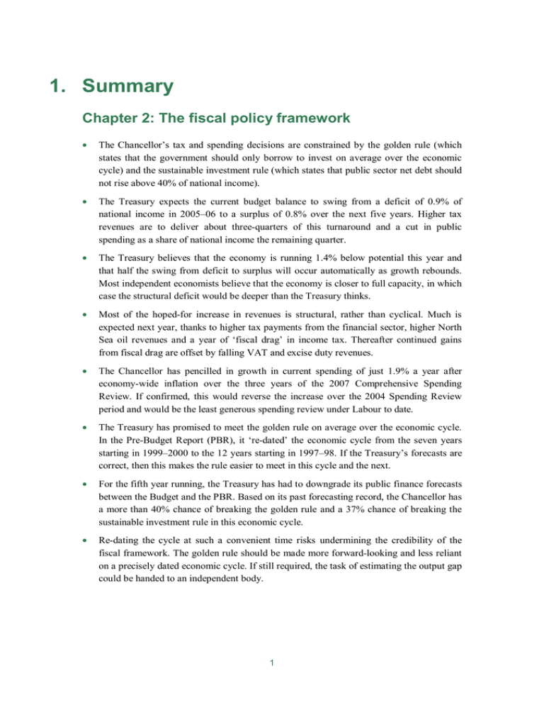 1 Summary Chapter 2 The Fiscal Policy Framework