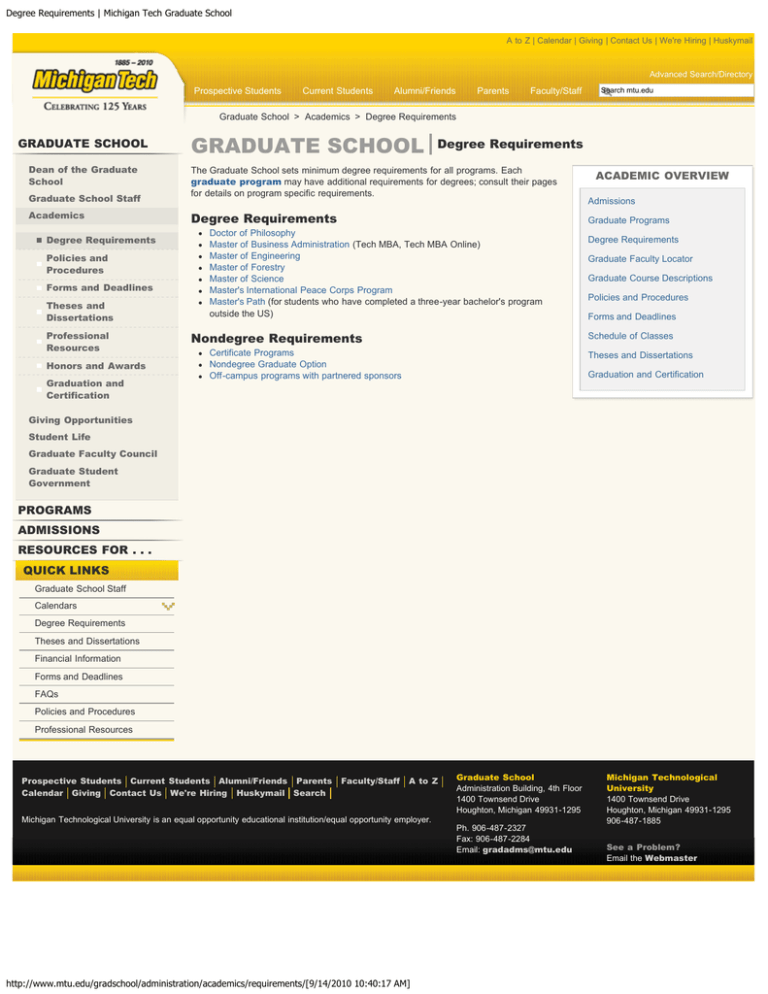GRADUATE SCHOOL Degree Requirements