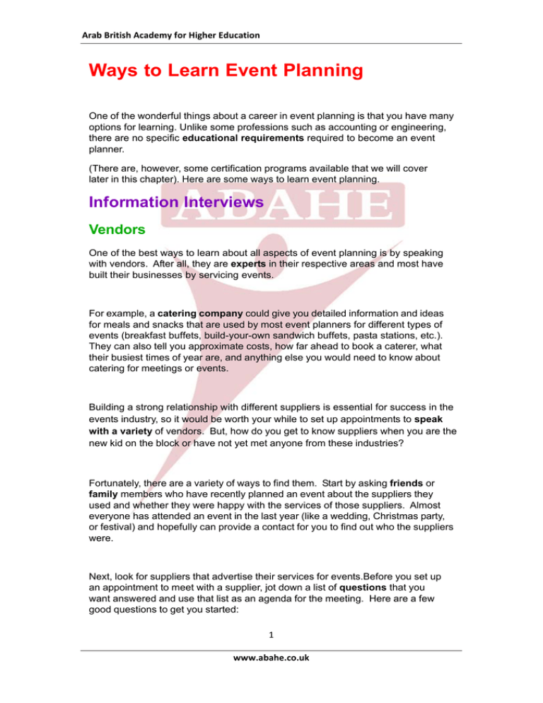 Ways To Learn Event Planning