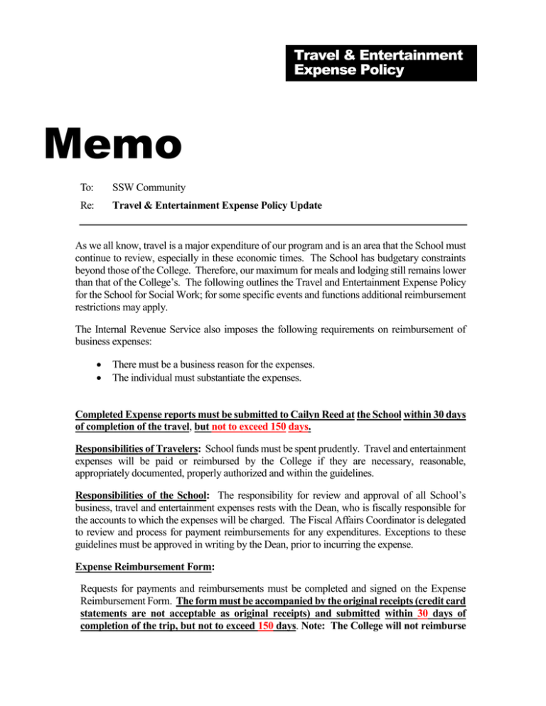 Memo Travel Entertainment Expense Policy