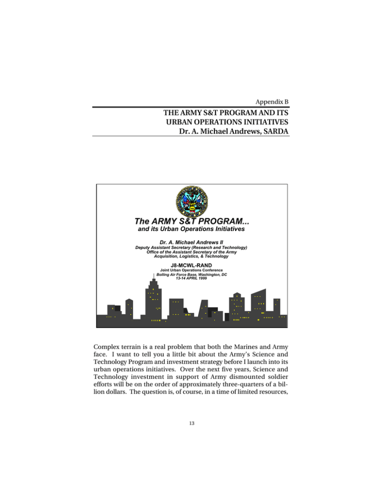 The ARMY S&T PROGRAM... THE ARMY S&T PROGRAM AND ITS