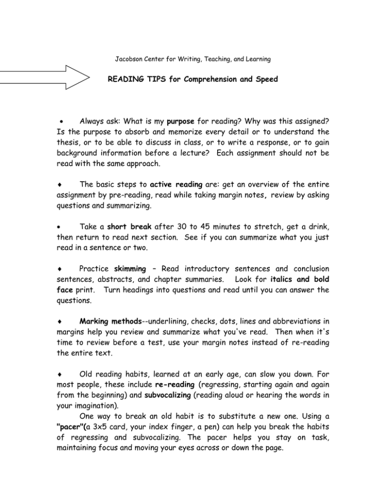 READING TIPS For Comprehension And Speed Purpose