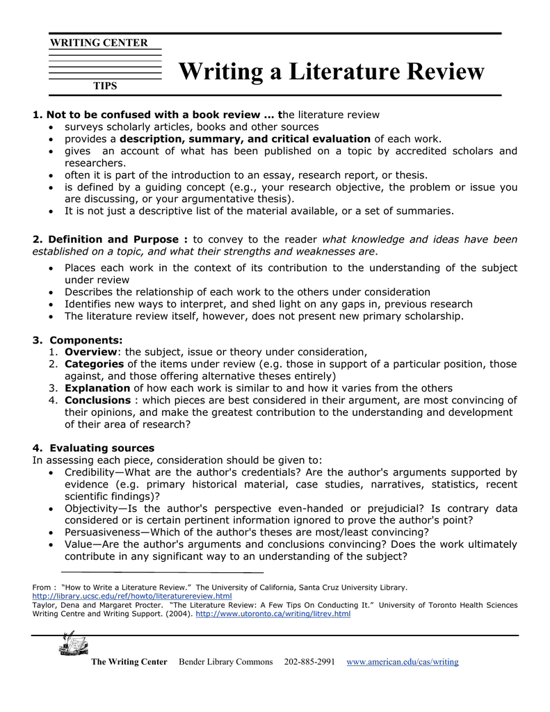 Writing A Literature Review WRITING TIPS