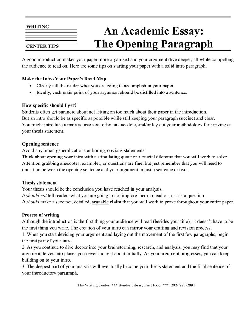 An Academic Essay The Opening Paragraph An Academic Essay The Opening Paragraph