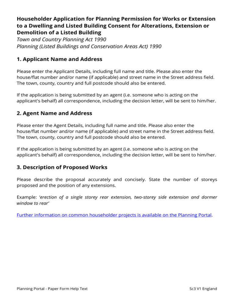 Householder Application For Planning Permission For Works Or Extension Householder Application For Planning Permission For Works Or Extension