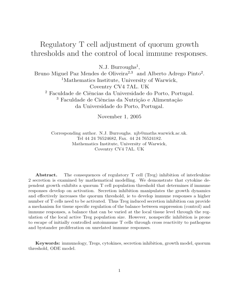 Regulatory T Cell Adjustment Of Quorum Growth