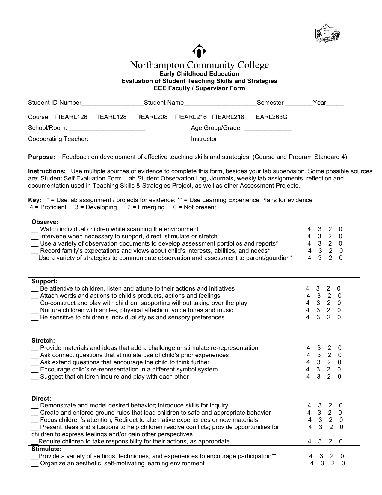 Early Childhood Education Evaluation Of Student Teaching Skills And