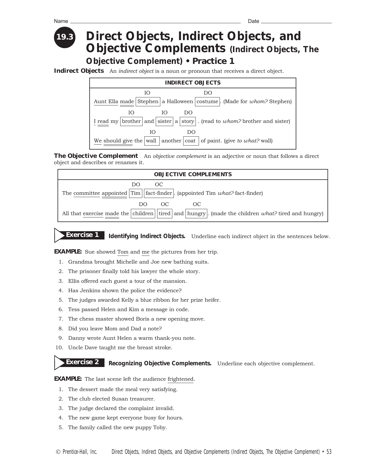 Direct Objects Indirect Objects And Objective Complements Indirect