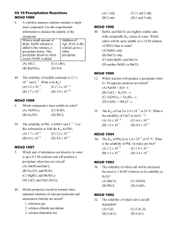 Solubility, Ksp Worksheet 4