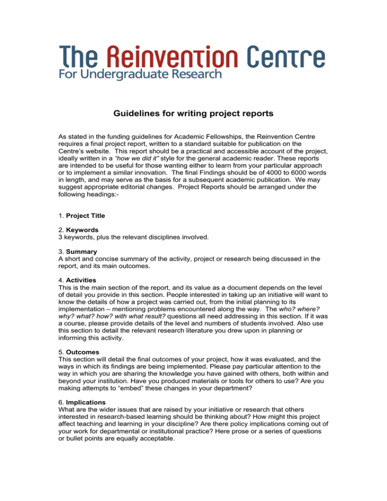 Guidelines For Writing Project Reports