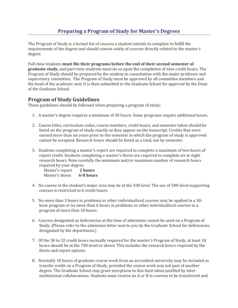 Preparing A Program Of Study For Master s Degrees Preparing A Program Of Study For Master s Degrees
