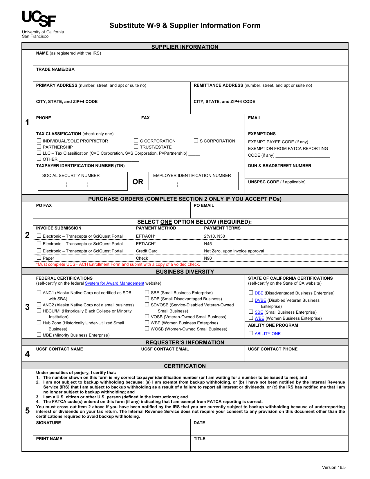 Substitute W 9 Supplier Information Form SUPPLIER INFORMATION