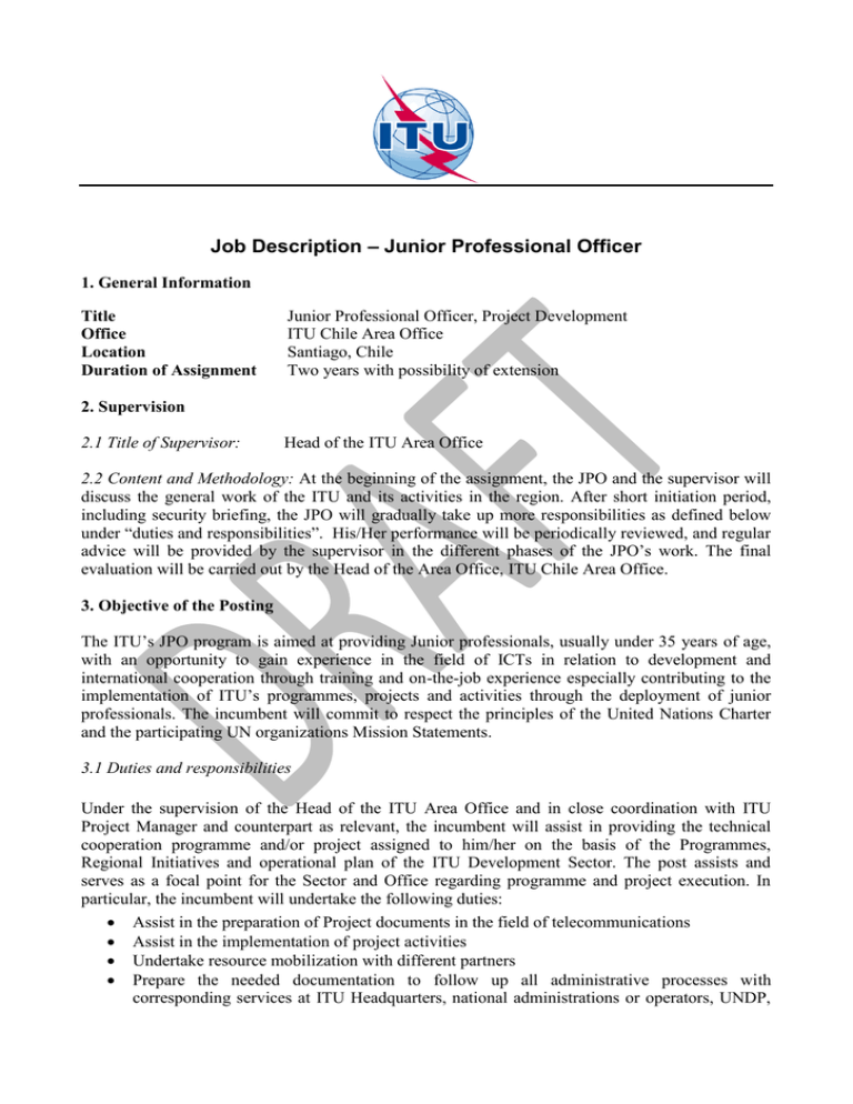 Job Description Junior Professional Officer Job Description Junior Professional Officer