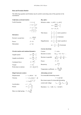 Honors Physics Equation Sheet
