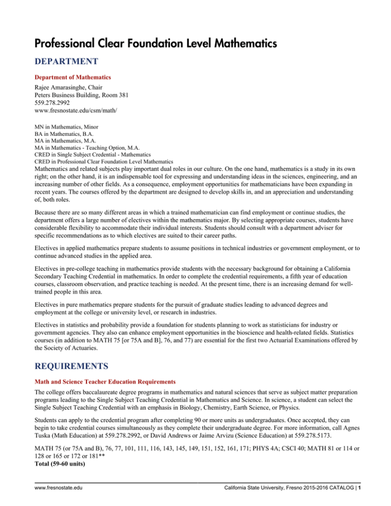 Professional Clear Foundation Level Mathematics DEPARTMENT Rajee ...