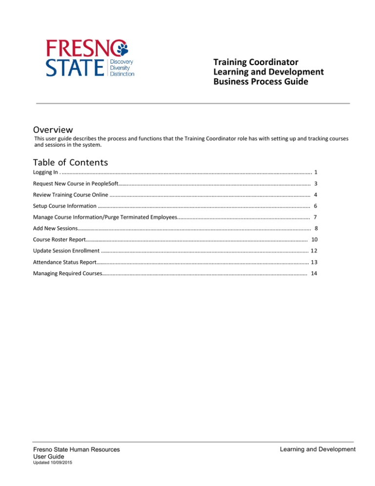 Overview Training Coordinator Learning and Development