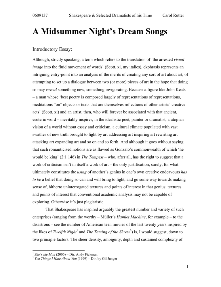 A Midsummer Night’s Dream Songs Introductory Essay: