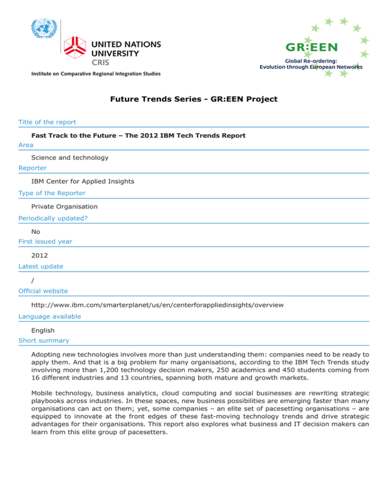Future Trends Series GR EEN Project Future Trends Series GR EEN Project