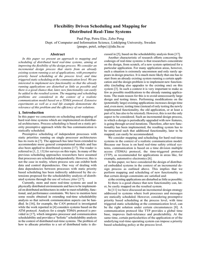 Flexibility Driven Scheduling And Mapping For Distributed Real Time Systems