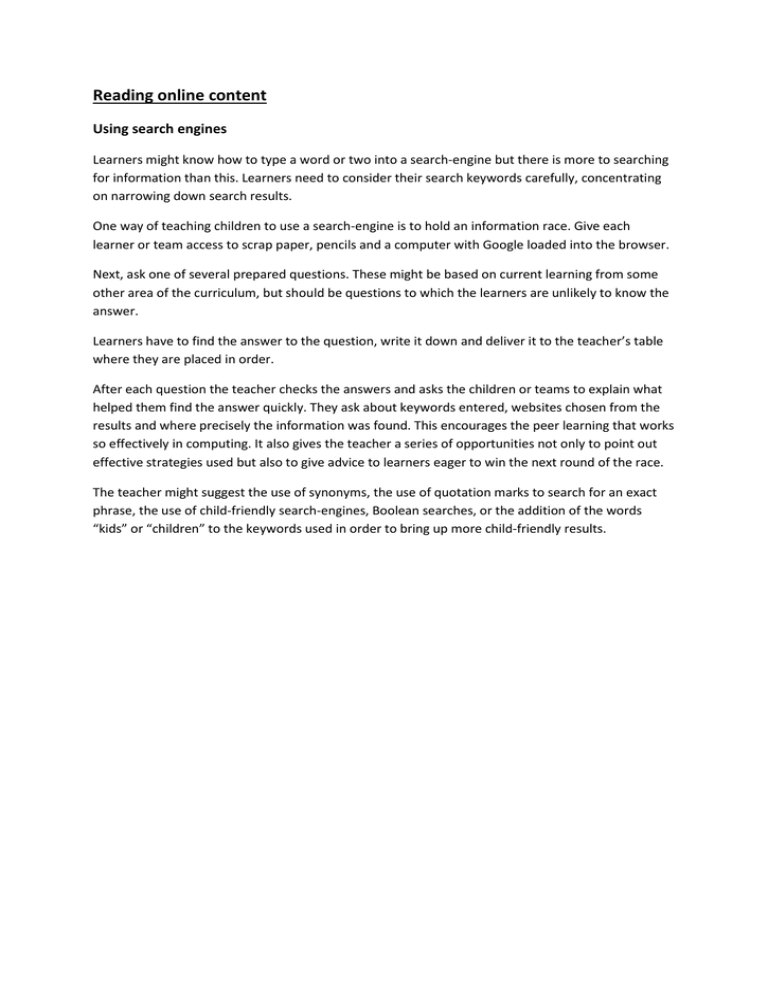 Reading Online Content Using Search Engines