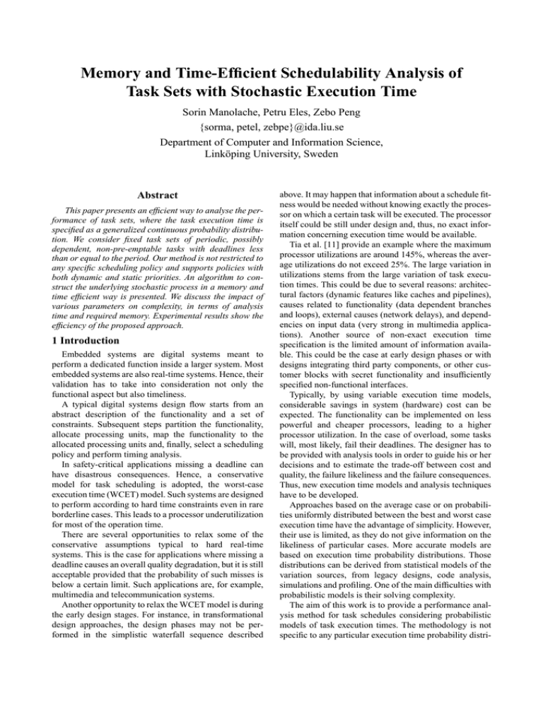 Memory And Time Efficient Schedulability Analysis Of