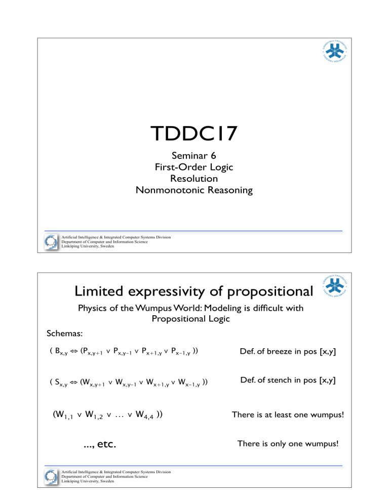 TDDC17 Seminar 6 First Order Logic Resolution