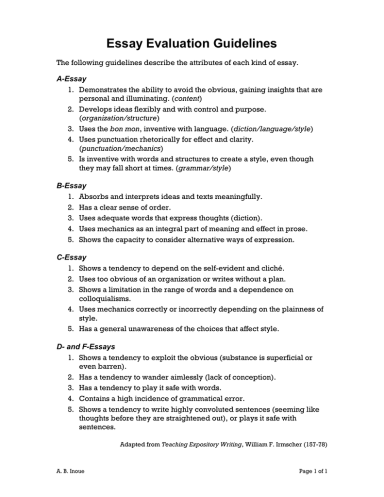 Essay Evaluation Guidelines Essay Evaluation Guidelines