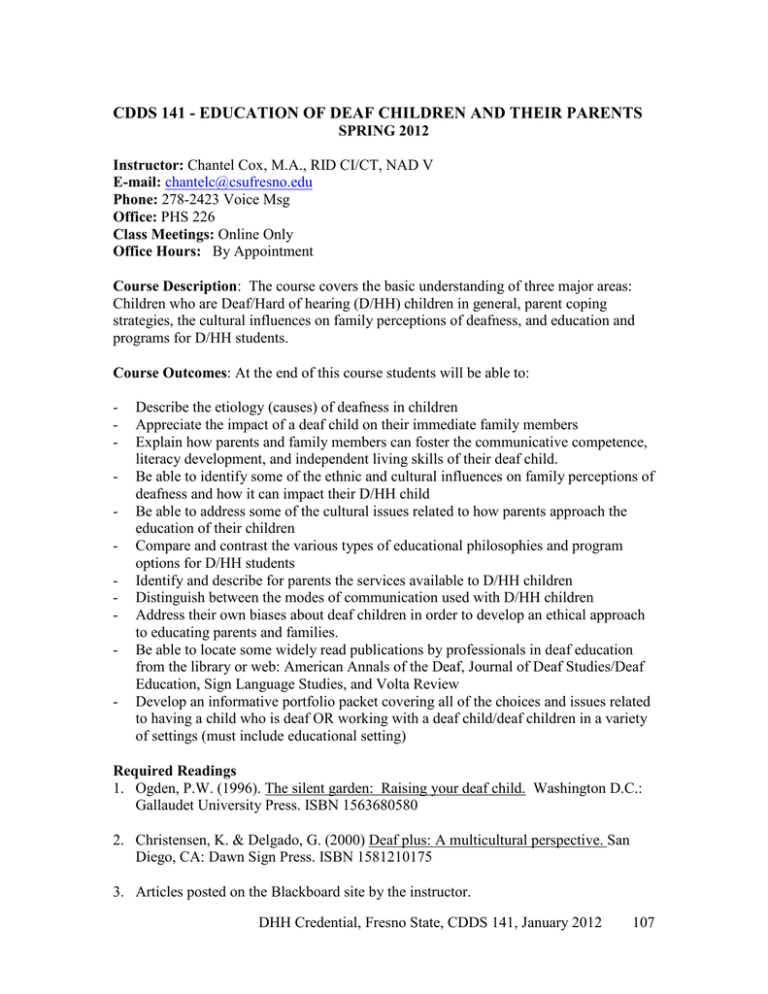 CDDS 141 EDUCATION OF DEAF CHILDREN AND THEIR PARENTS