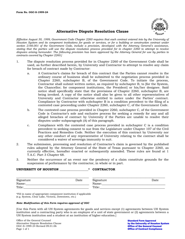 Alternative Dispute Resolution Clause
