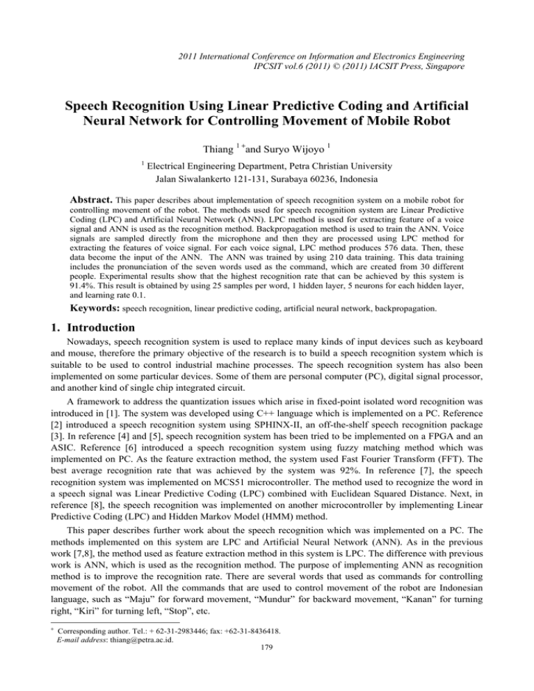 Speech Recognition Using Linear Predictive Coding And Artificial