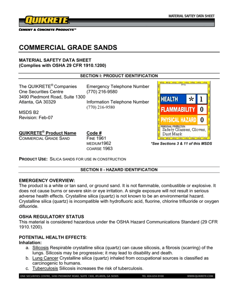 COMMERCIAL GRADE SANDS COMMERCIAL GRADE SANDS