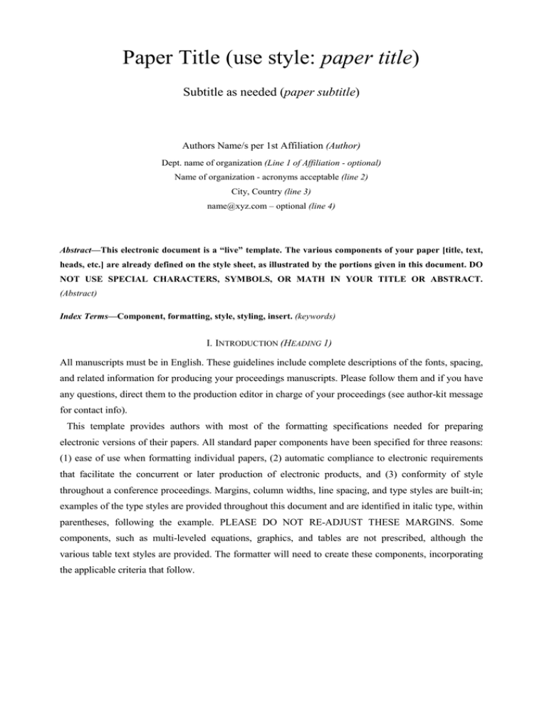 Paper Title Paper Subtitle Author 