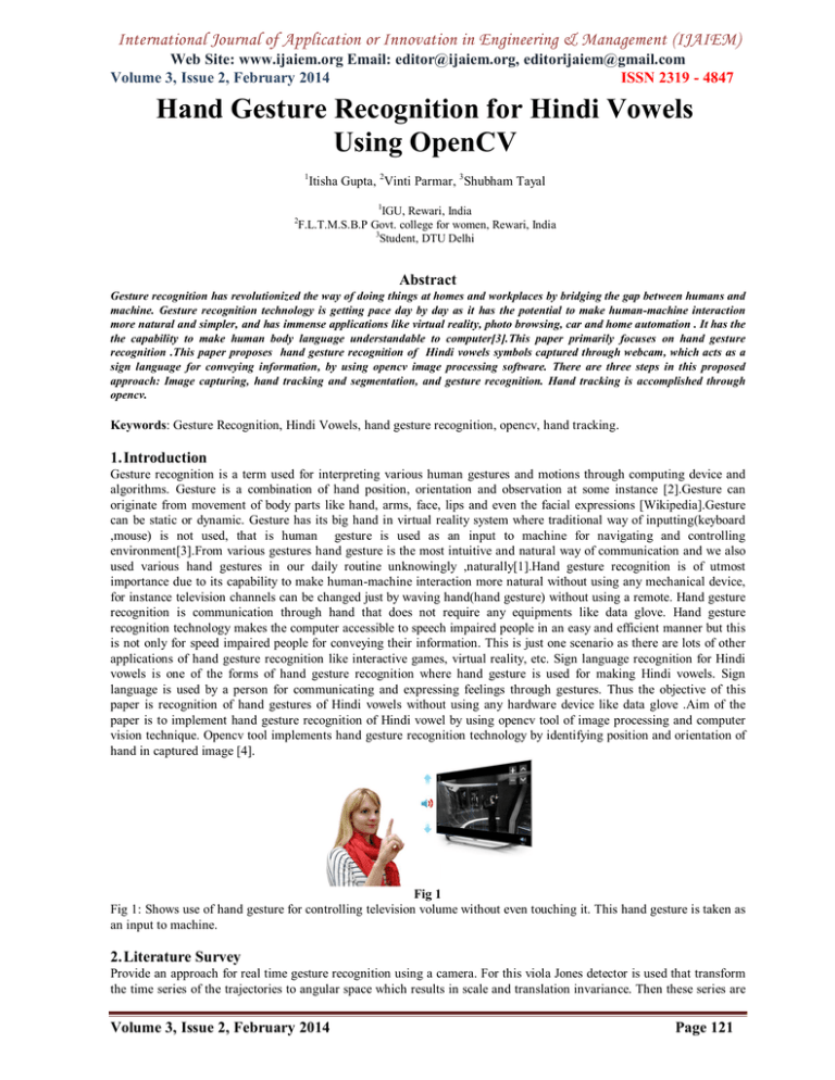 Hand Gesture Recognition for Hindi Vowels Using OpenCV