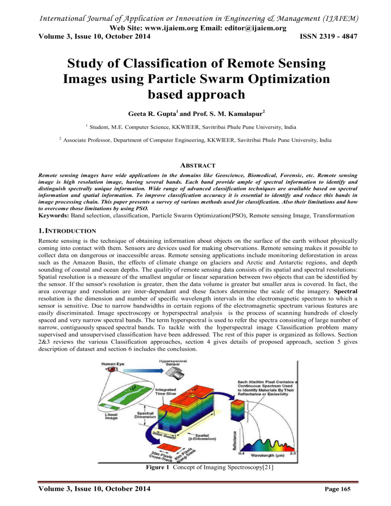 Study Of Classification Of Remote Sensing Images Using Particle Swarm Optimization
