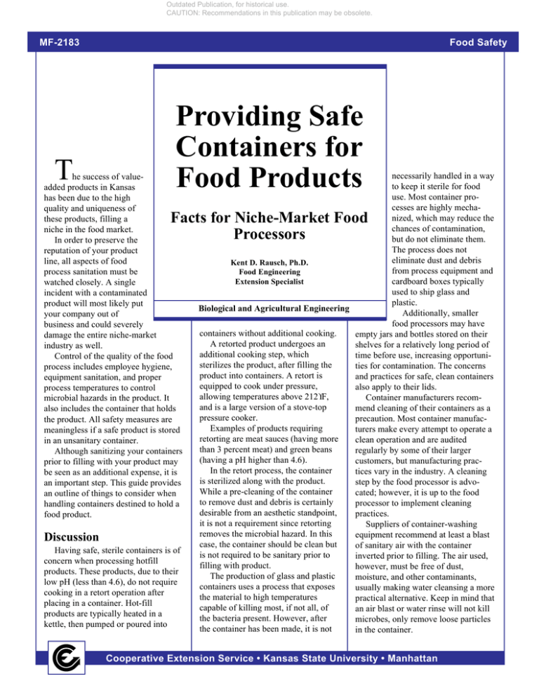 Providing Safe Containers for Food Products T