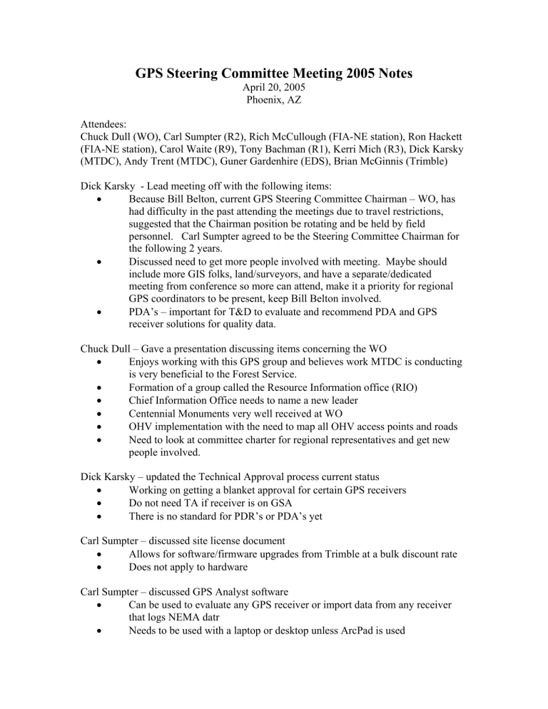 GPS Steering Committee Meeting 2005 Notes