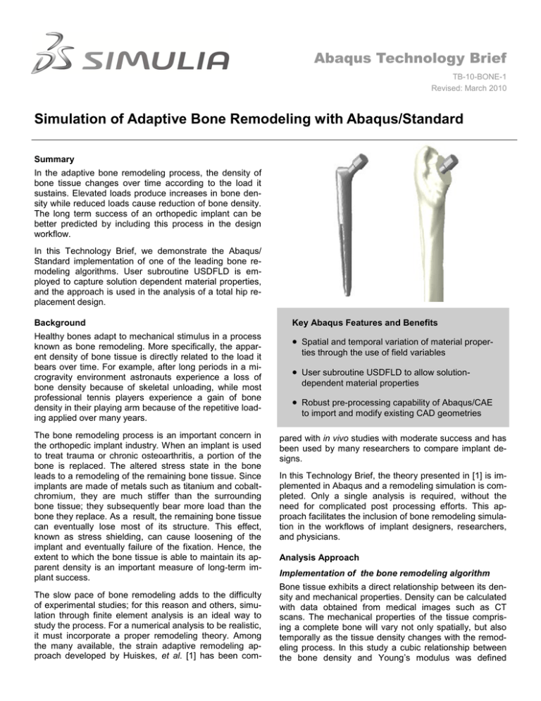 Abaqus Technology Brief Simulation of Adaptive Bone Remodeling with ...