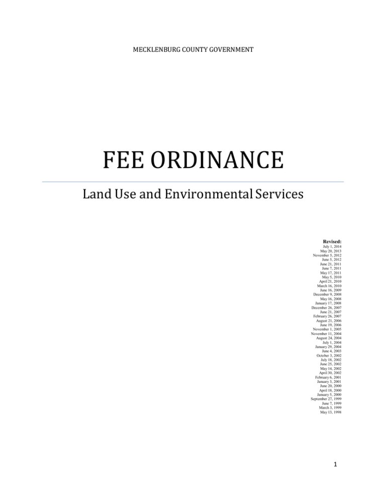 FEE ORDINANCE Land Use and Environmental Services MECKLENBURG COUNTY ...