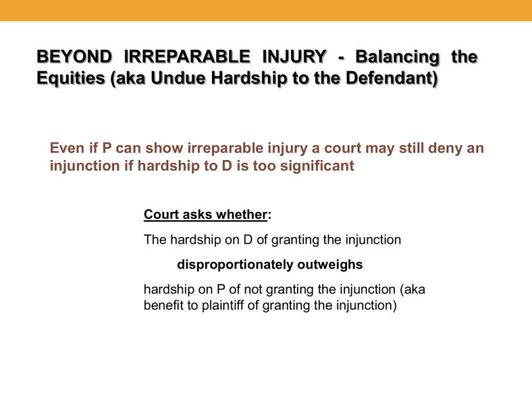 BEYOND IRREPARABLE INJURY Balancing The
