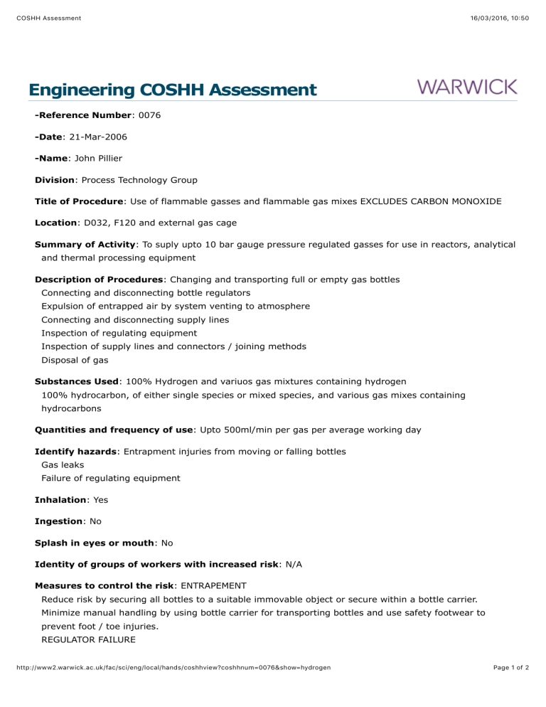 Engineering COSHH Assessment