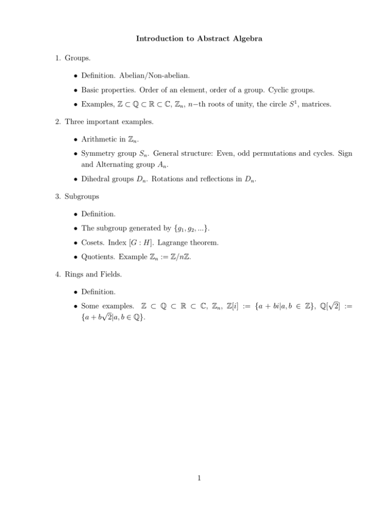 Introduction To Abstract Algebra 1 Groups Definition Abelian Non