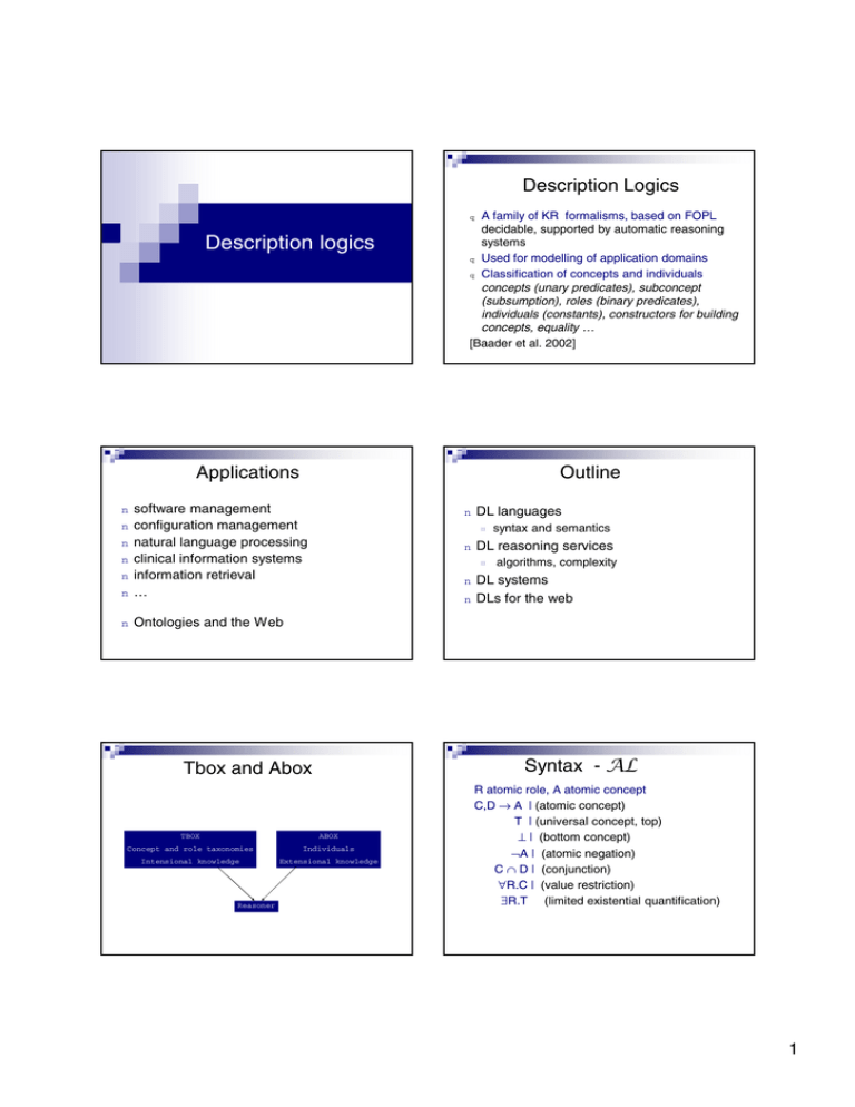 Description Logics Description Logics Description Logics Description Logics