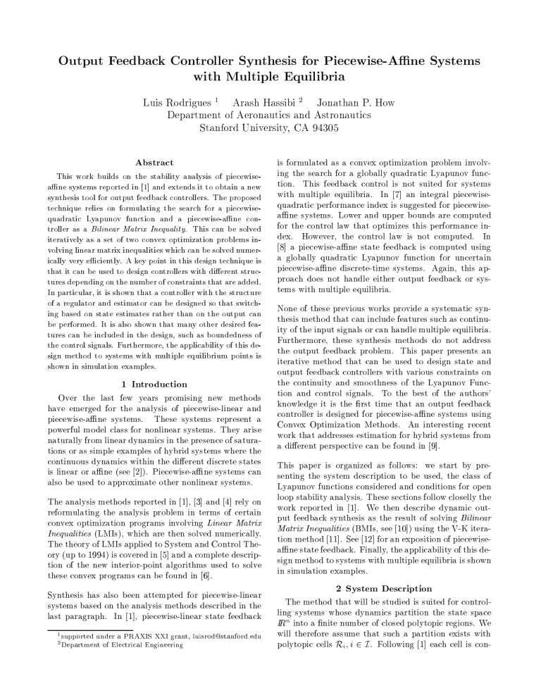 Output Feedback Controller Synthesis for Piecewise-A ne Systems with ...